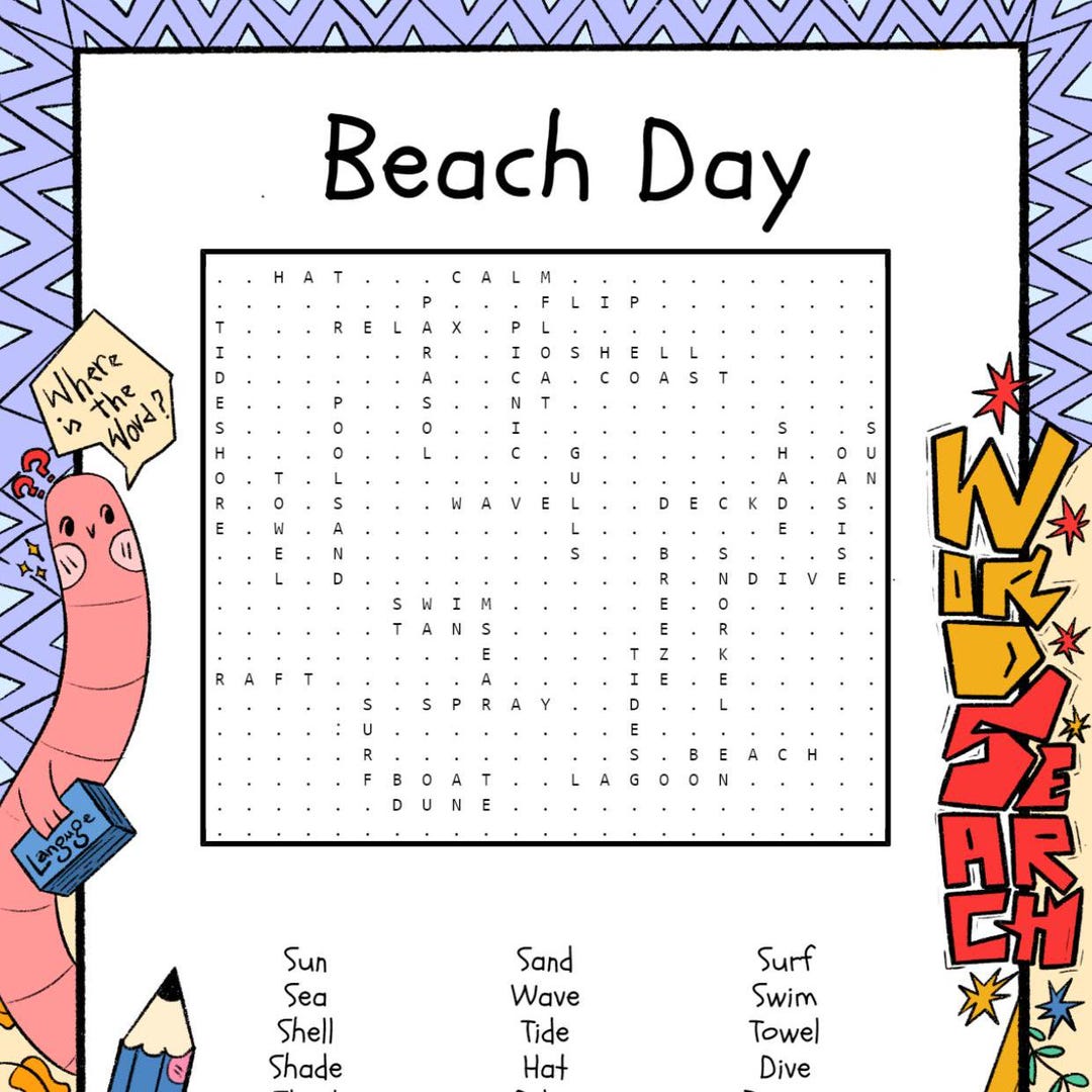 Beach Day Word Search Puzzles, Self Care Puzzles, Printable Word Search ...