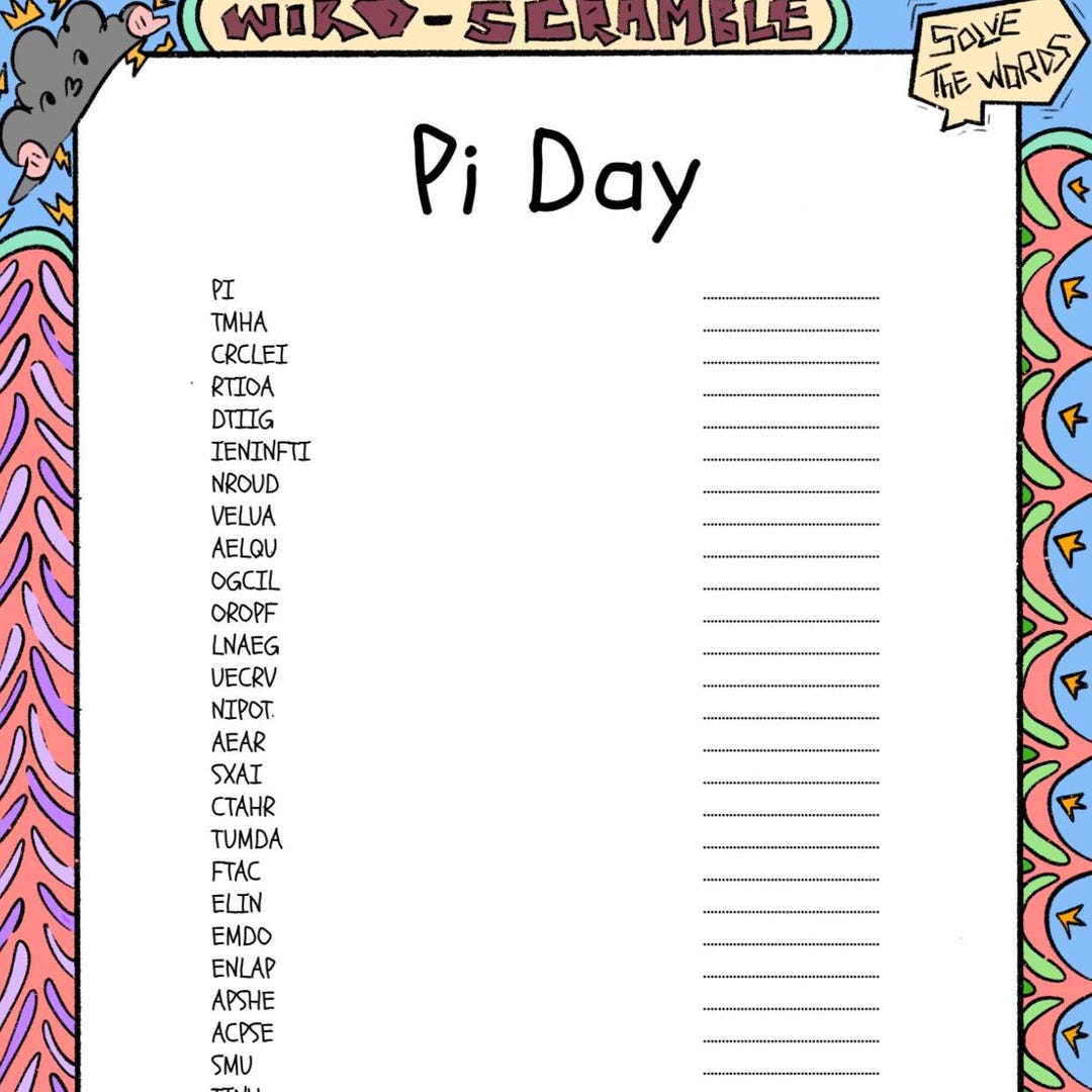 Pi Day Word Scramble Puzzles, Self Care Puzzles, Printable Word ...