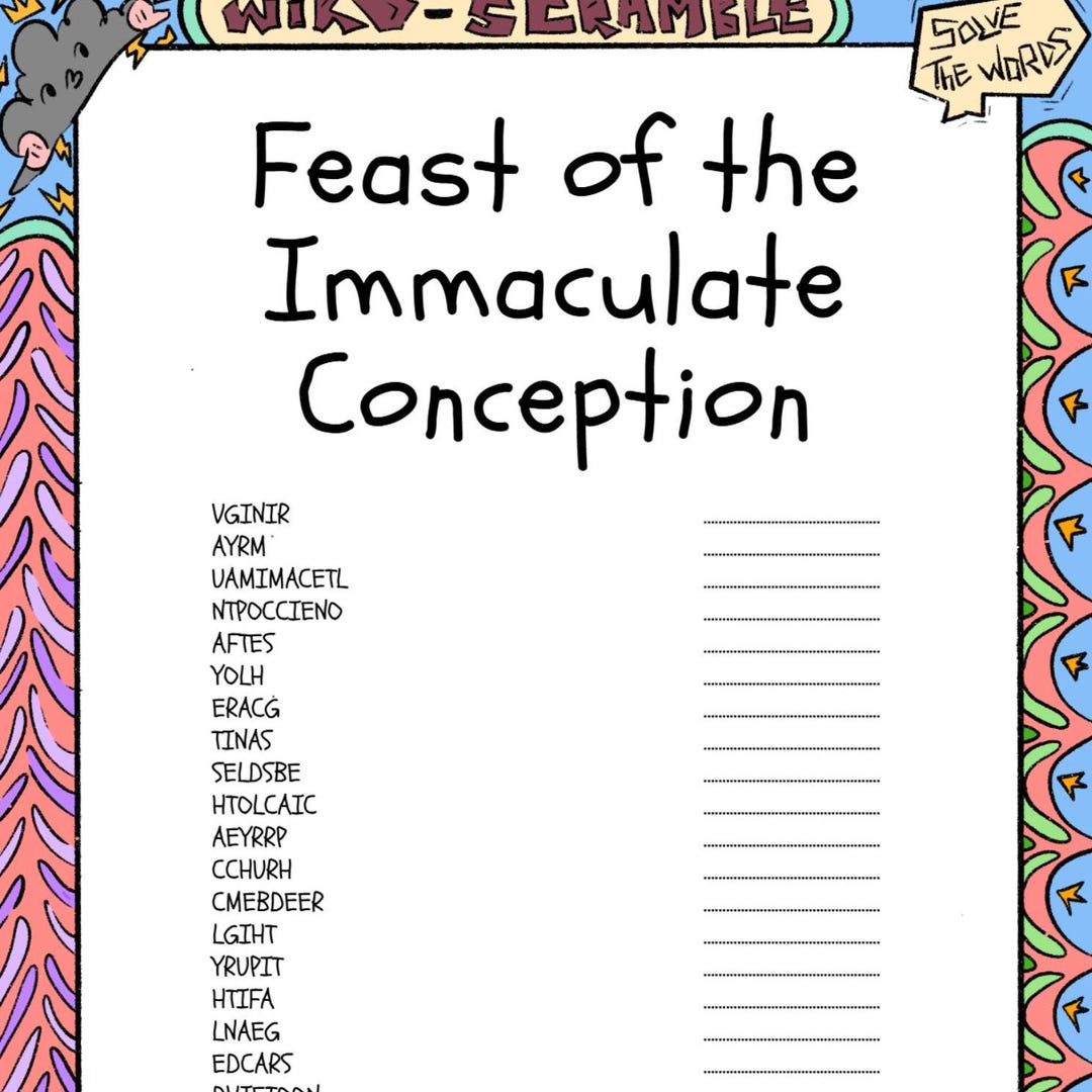 Feast of the Immaculate Conception Word Scramble Puzzles, Self Care ...