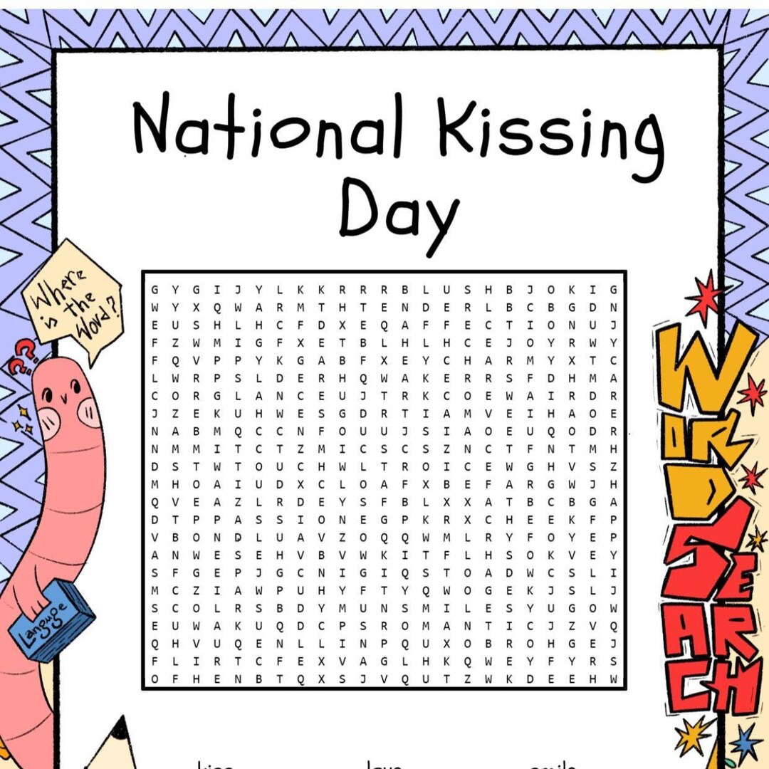 National Kissing Day Word Search Puzzles, Self Care Puzzles, Printable ...