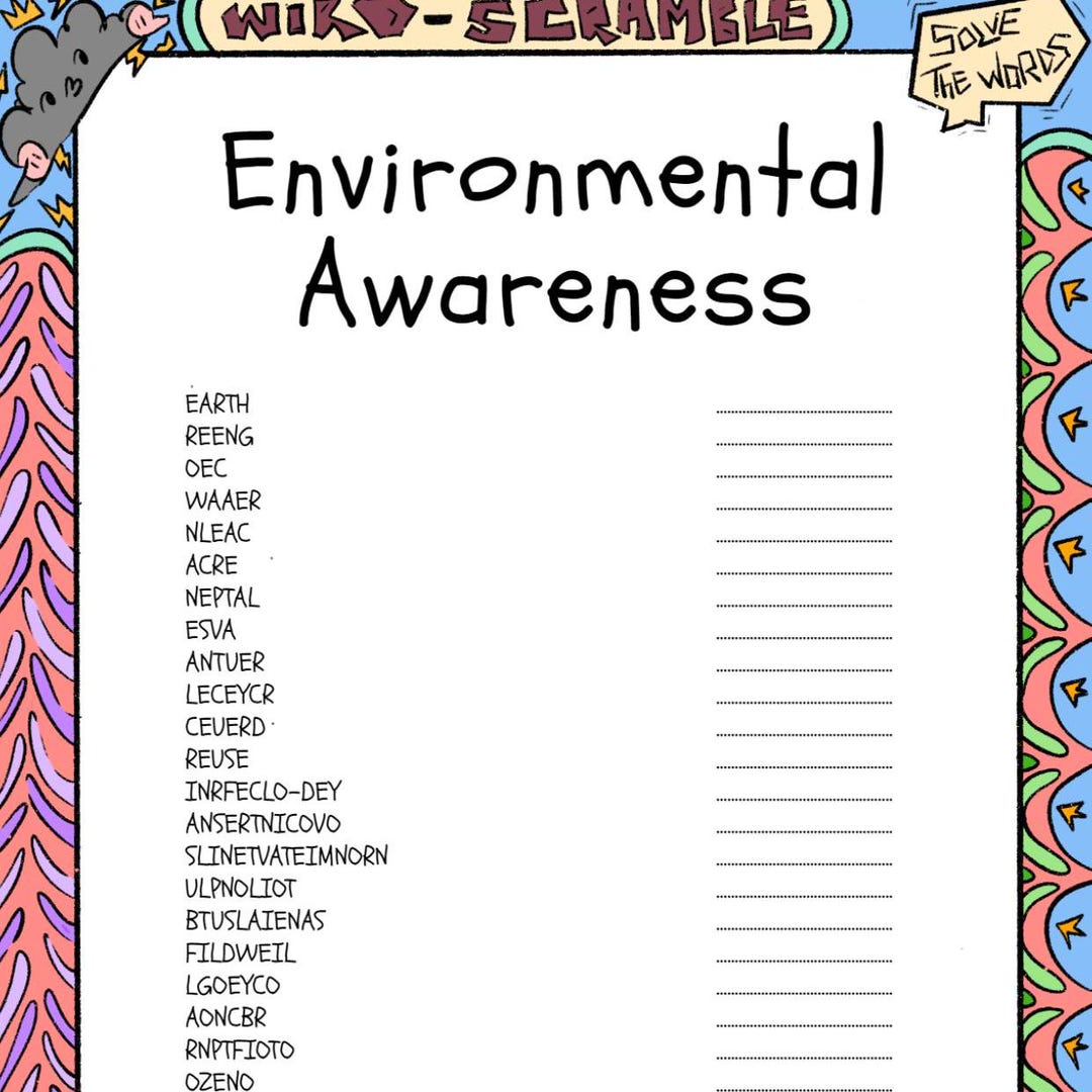 Environmental Awareness Word Scramble Puzzles, Self Care Puzzles ...