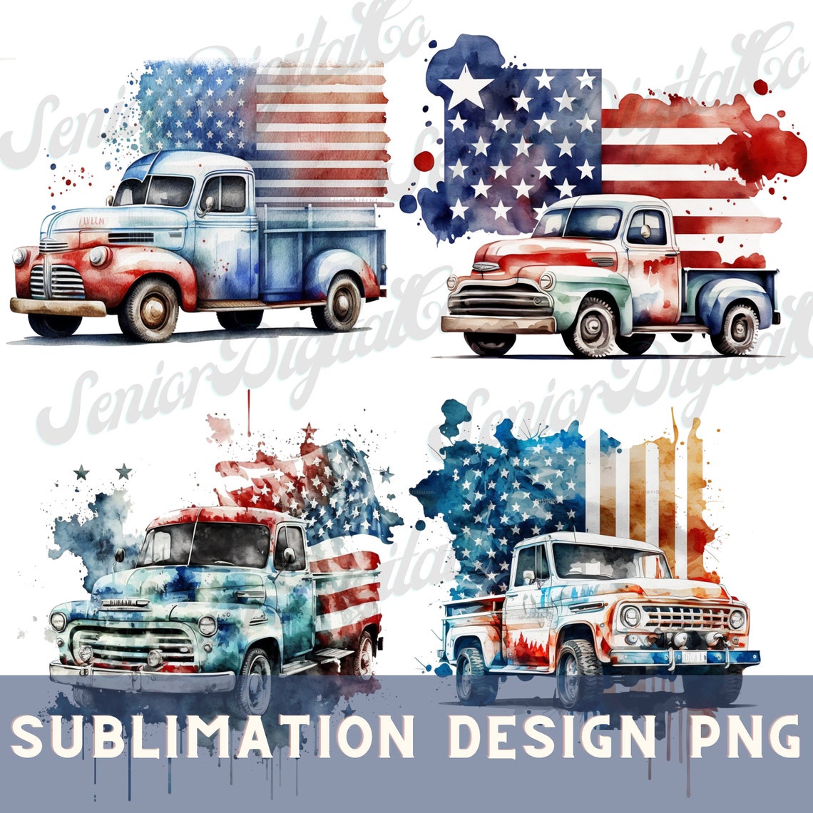 Trucker USA Flag Watercolor Clipart Pngtrucks Boys Clipart - Etsy