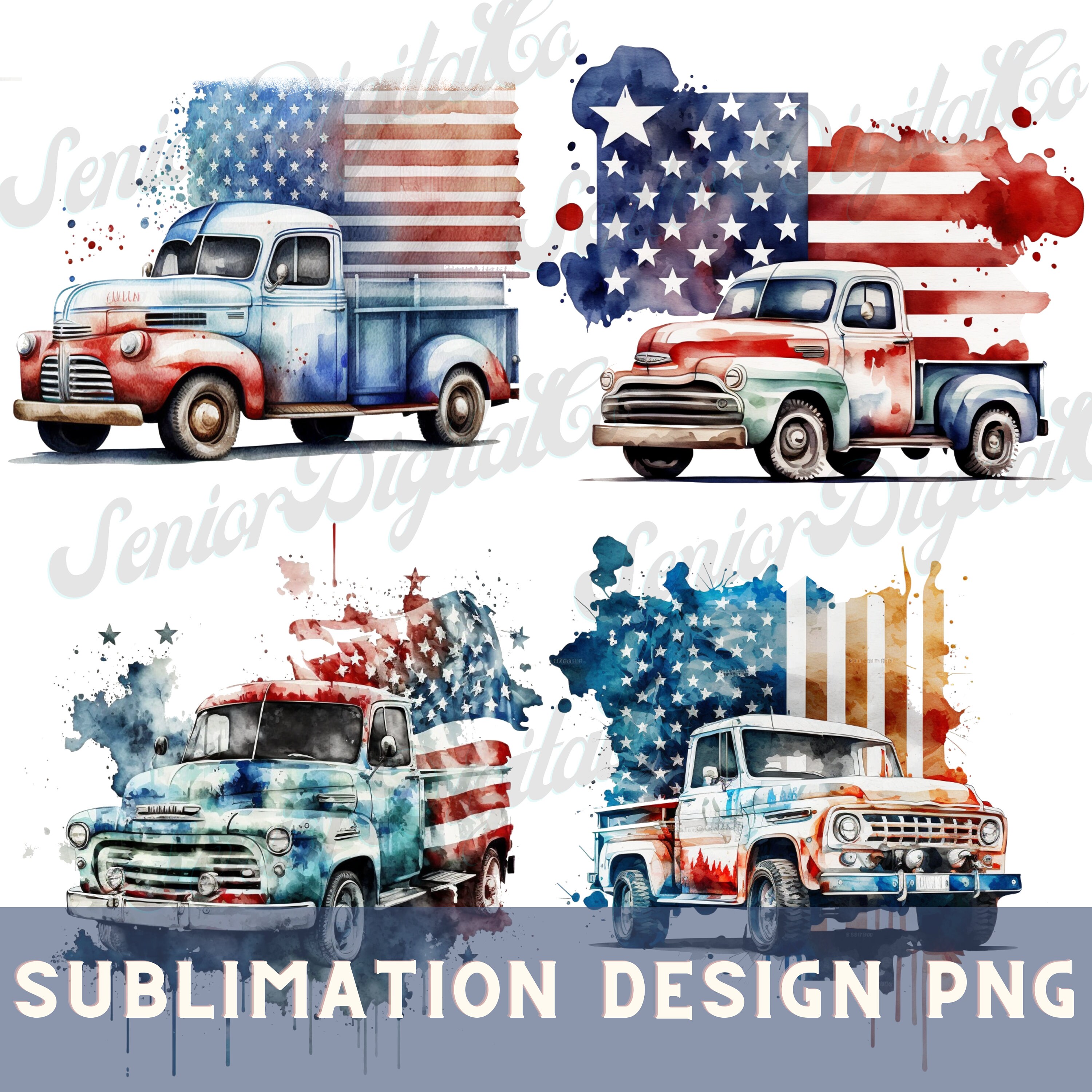 Trucker USA Flag Watercolor Clipart Pngtrucks Boys Clipart - Etsy