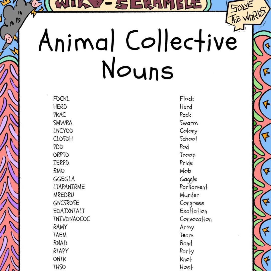Animal Collective Nouns Word Scramble Puzzles, Self Care Puzzles ...