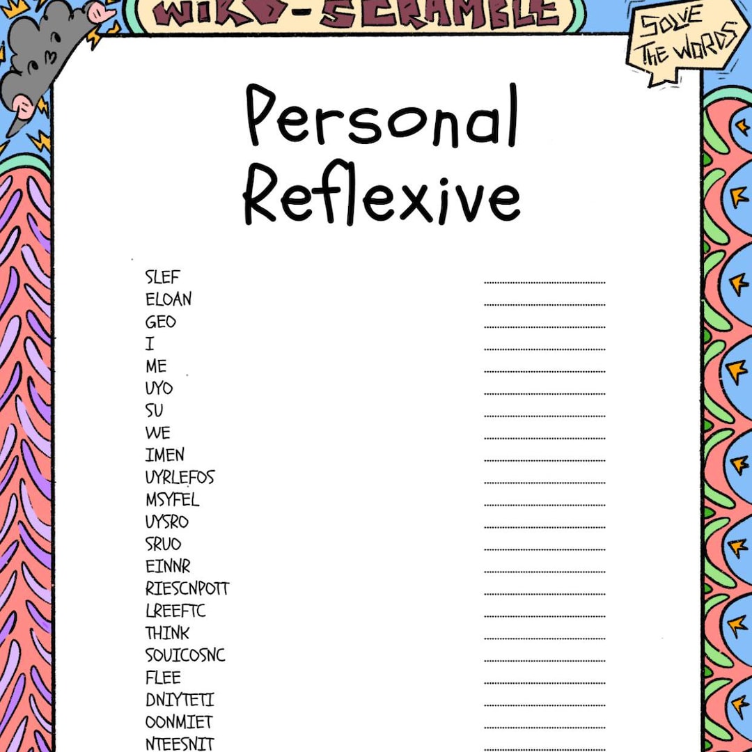 Personal Reflexive Word Scramble Puzzles, Self Care Puzzles, Printable ...
