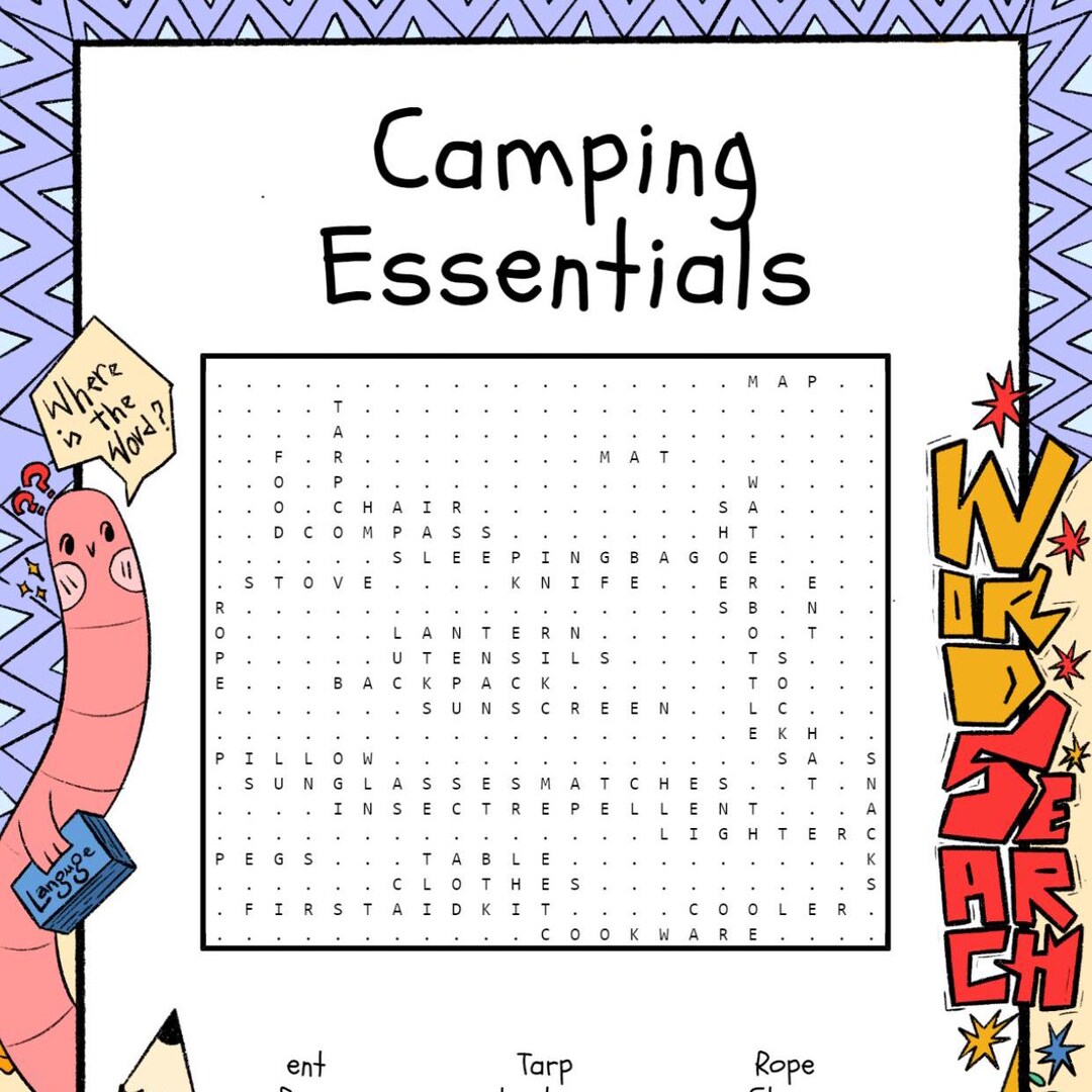 Camping Essentials Word Search Puzzles, Self Care Puzzles, Printable ...
