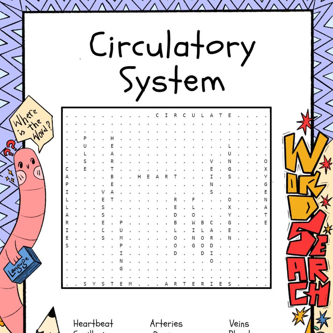 Circulatory System Word Search Puzzles, Self Care Puzzles, Printable ...