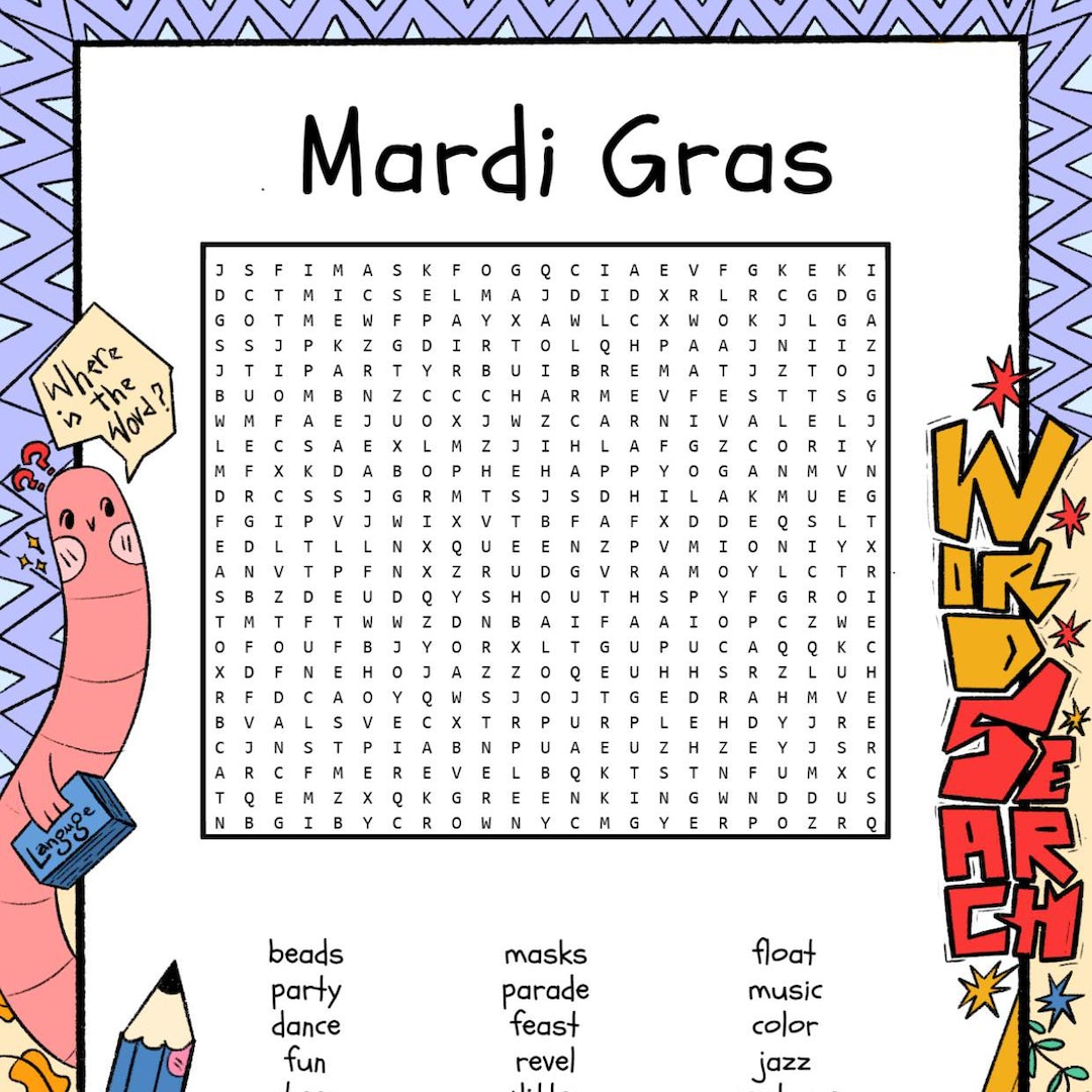 Mardi Gras Word Search Puzzles, Self Care Puzzles, Printable Word ...
