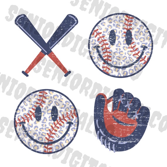 Game Day Baseball Smile Face Pnggame Day Baseballretro - Etsy