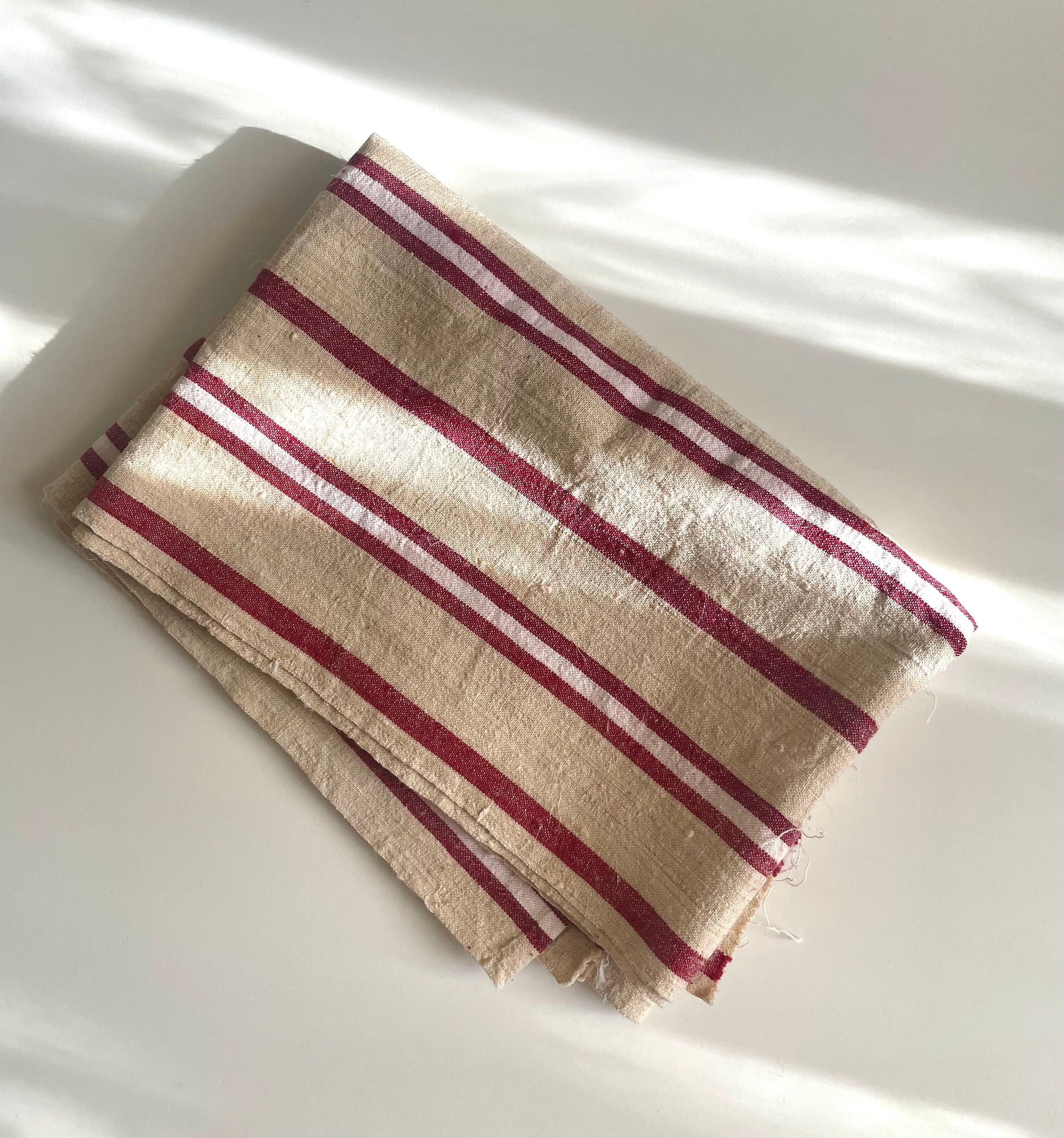 Antique Linen Fabric, Handwoven Rustic Fabric, Country Handmade Cloth ...