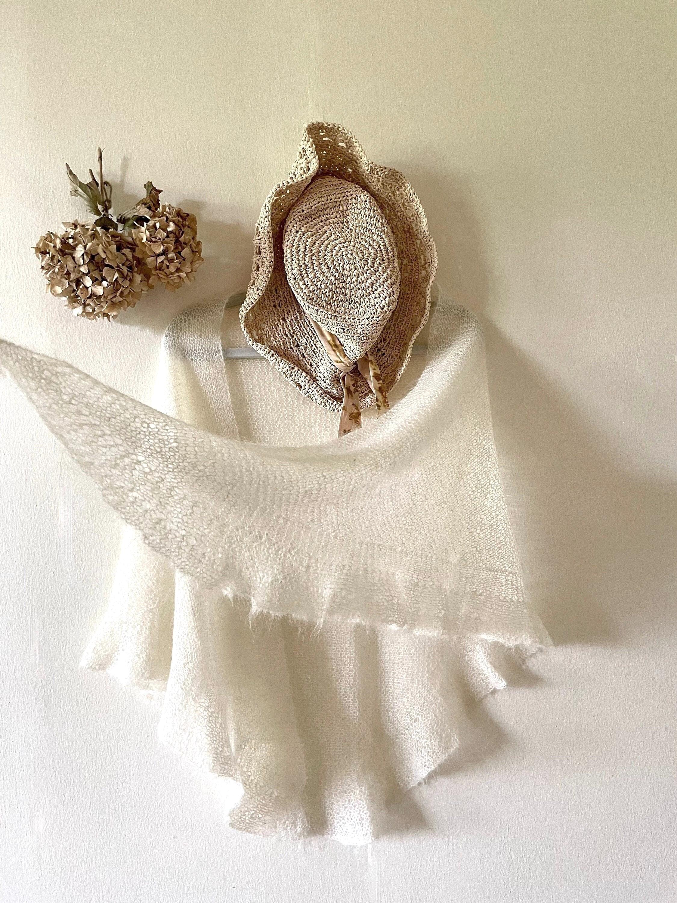 Hand Knitted Mohair Shawl, Triangle Shoulder Wraps With Ruffle, Elegant Lightweight Wool Shawl ...