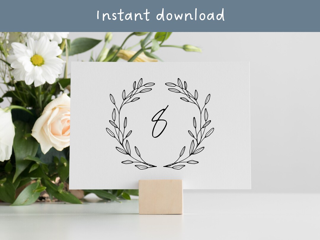 Printable Wedding Table Numbers, Digital Instant Download, Beautiful ...