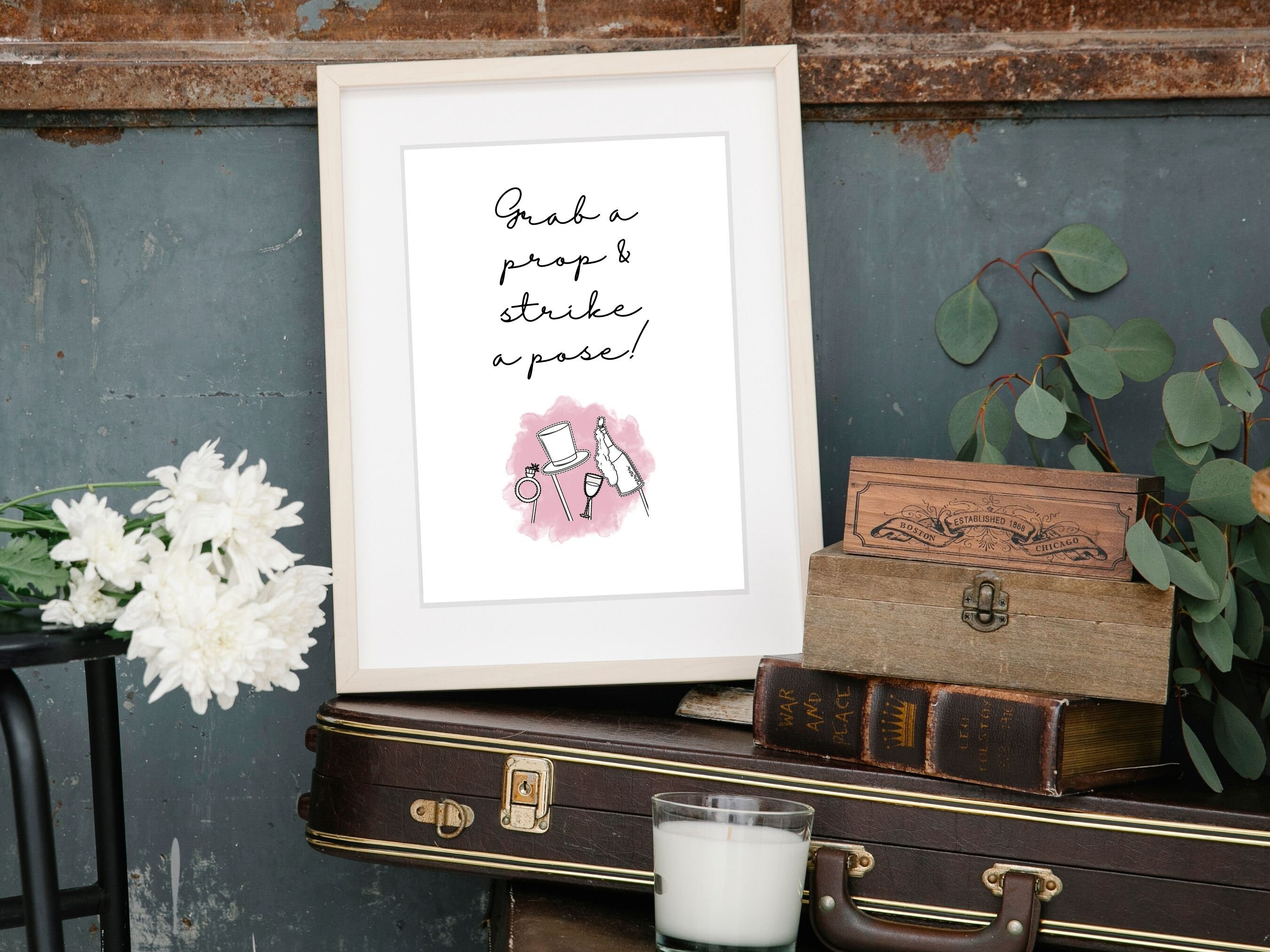 Grab a Prop & Strike a Pose Wedding Photo Props Sign Retro | Etsy