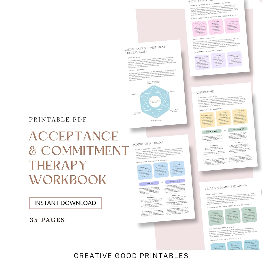 Acceptance and Commitment Therapy Workbook, ACT Bundle, Cognitive Defusion, ACT Metaphors ...