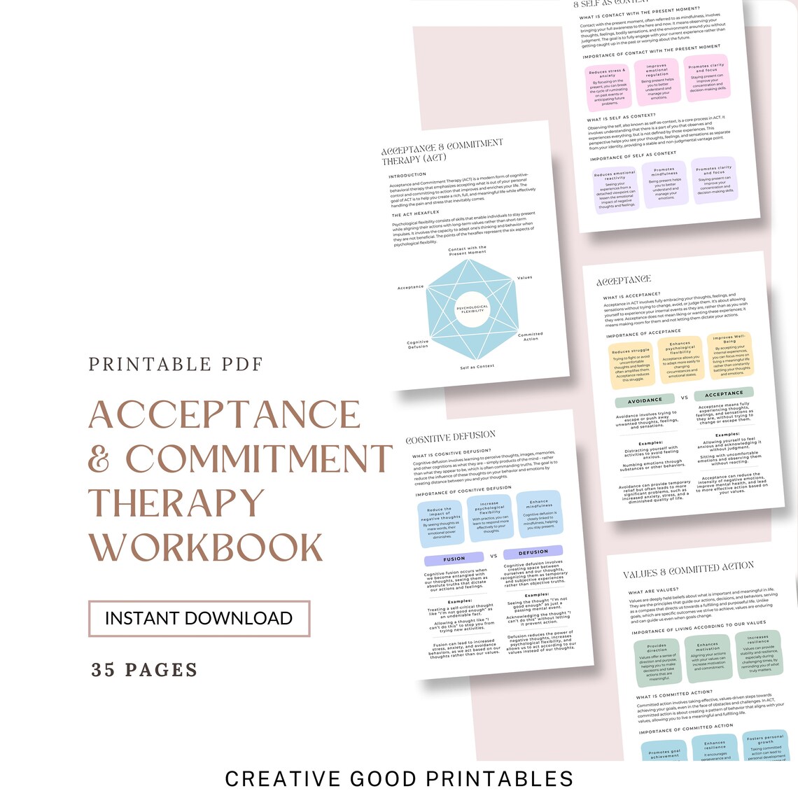 Acceptance and Commitment Therapy Workbook, ACT Bundle, Cognitive ...