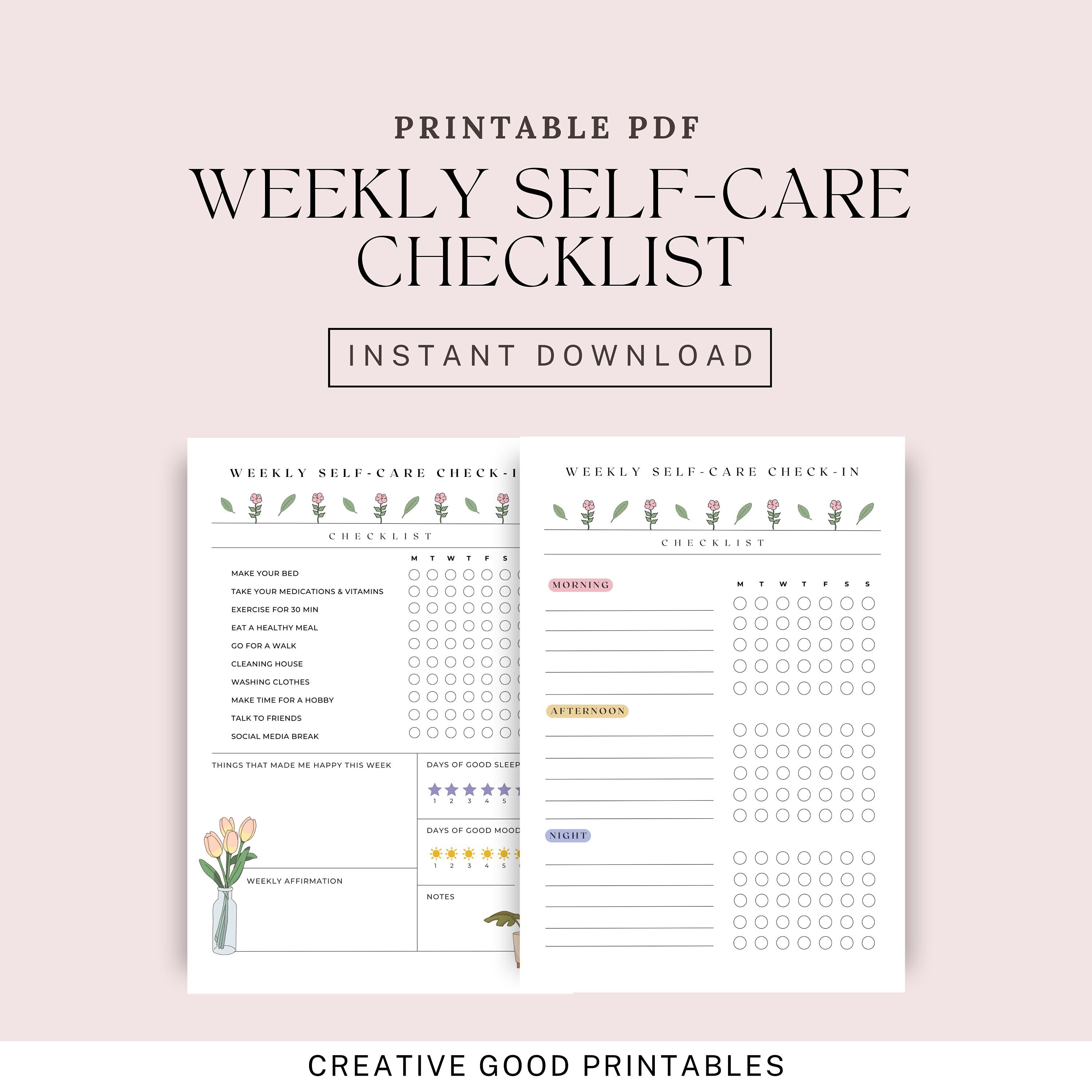 Weekly Self Care Tracker, Self Care Checklist, Self Care Planner, Self ...