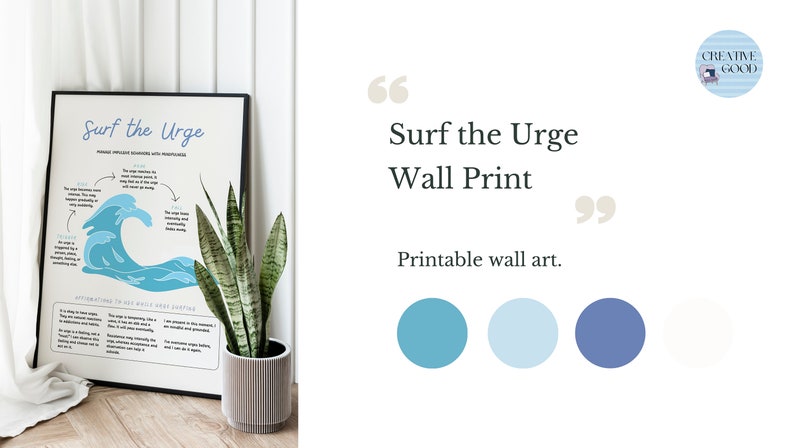 Urge Surfing Poster: Addiction Recovery, DBT Therapy (digital Download ...