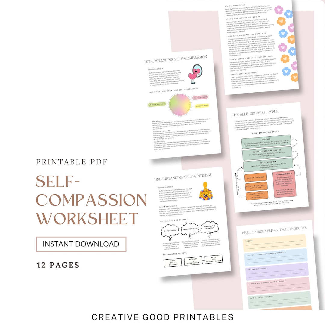 Self-compassion Worksheet, Inner Critic Workbook, EMDR, EFT, Self-care ...
