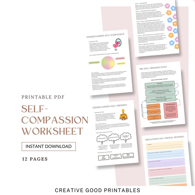 Self-compassion Worksheet, Inner Critic Workbook, EMDR, EFT, Self-care ...