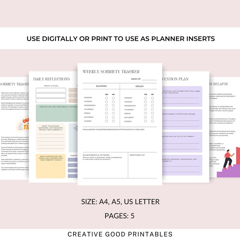 Sobriety Worksheets, Sobriety Tracker, Relapse Prevention, AA Recovery ...