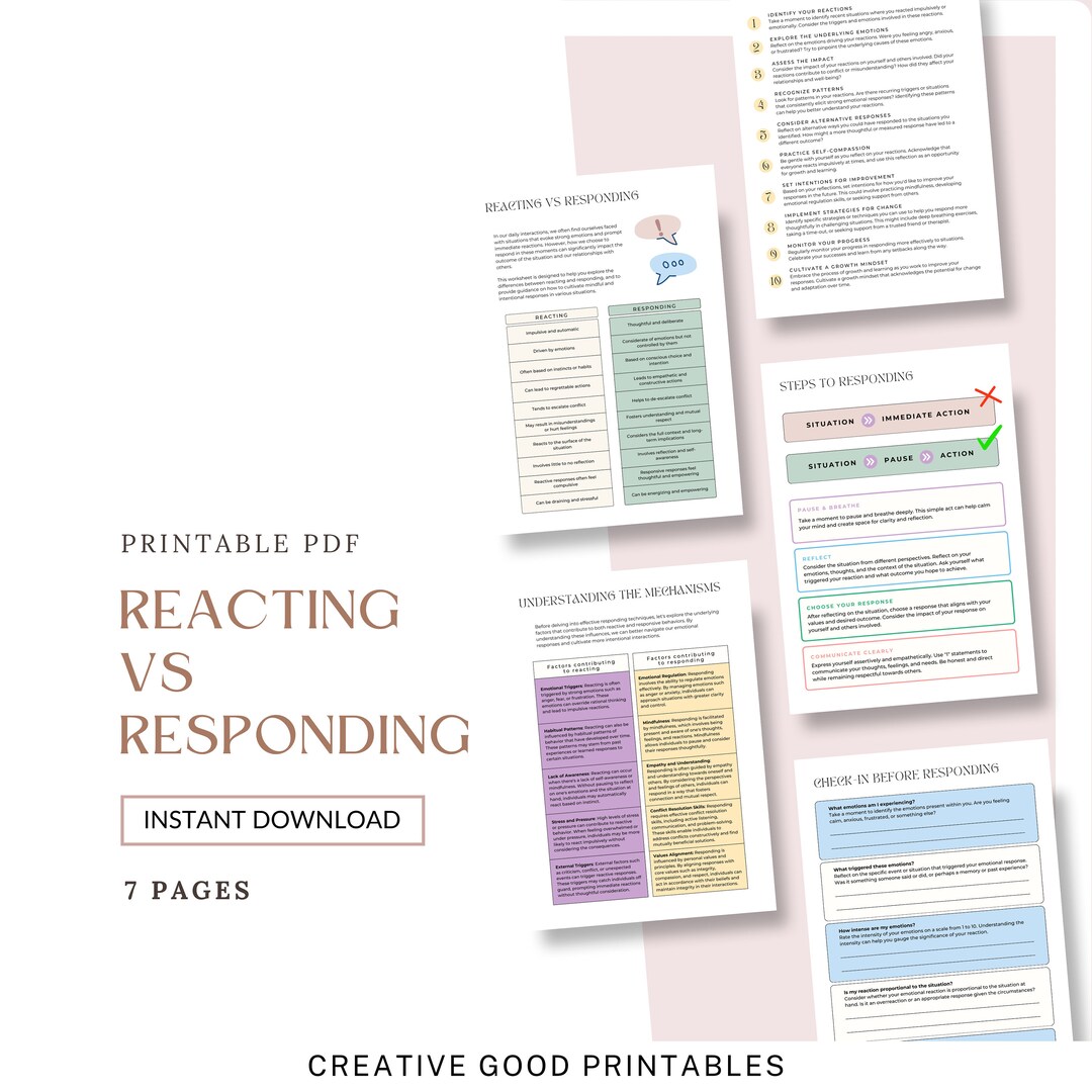 Reacting Vs Responding Worksheets: Communication & Therapy (PDF) - Etsy