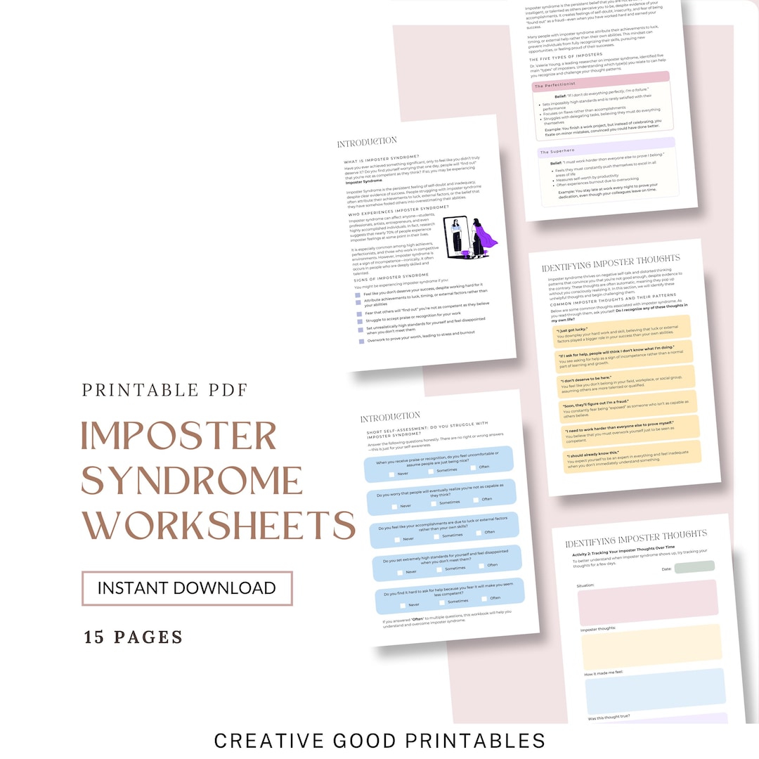 Imposter Syndrome Worksheets, Self Esteem, CBT Worksheets, Inner Critic ...