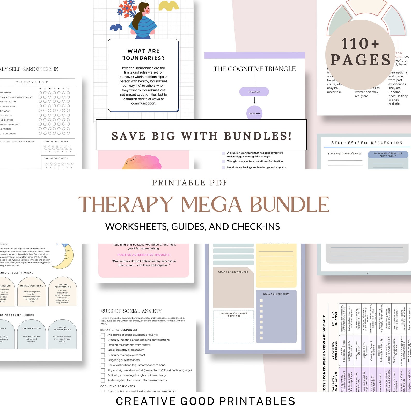 Therapy Worksheet Bundle: Anxiety, CBT, Mental Health (PDF) - Etsy