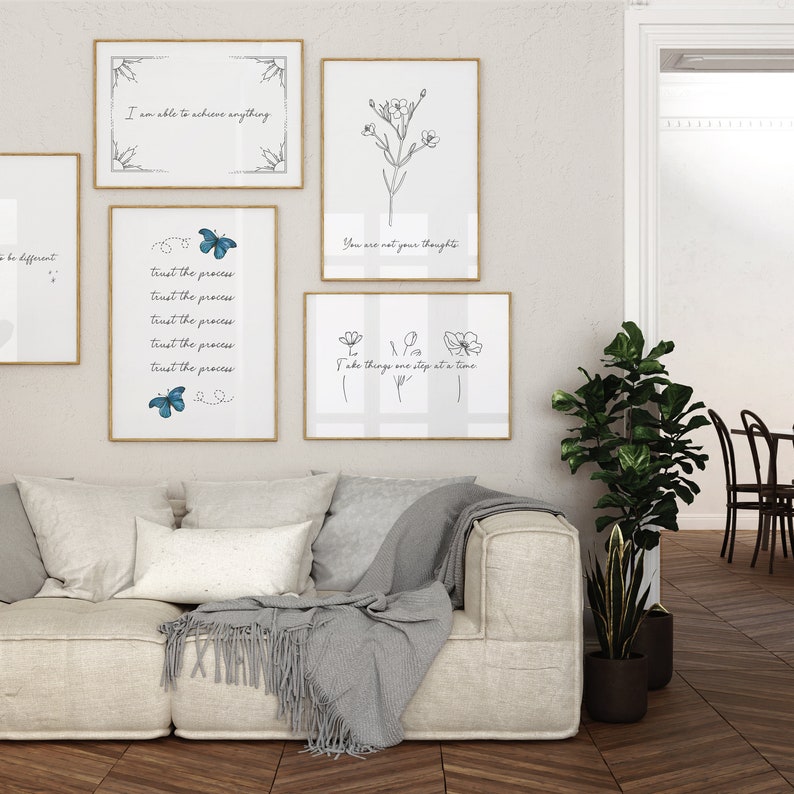 Therapy Office Decor, Set of 5 Mental Health Posters, Line Art Print ...