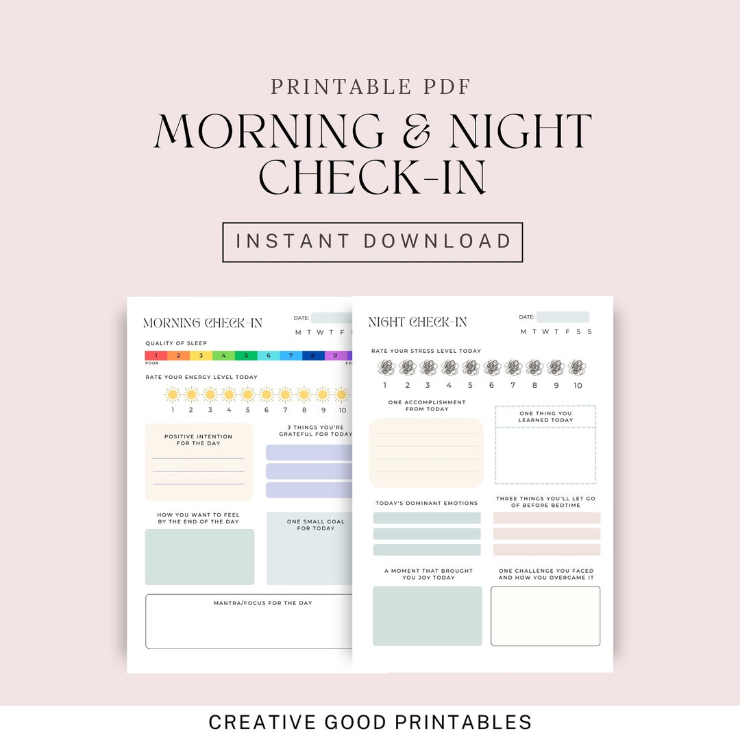 Daily Check In, Morning and Night Check In, Daily Journal, Self-care ...
