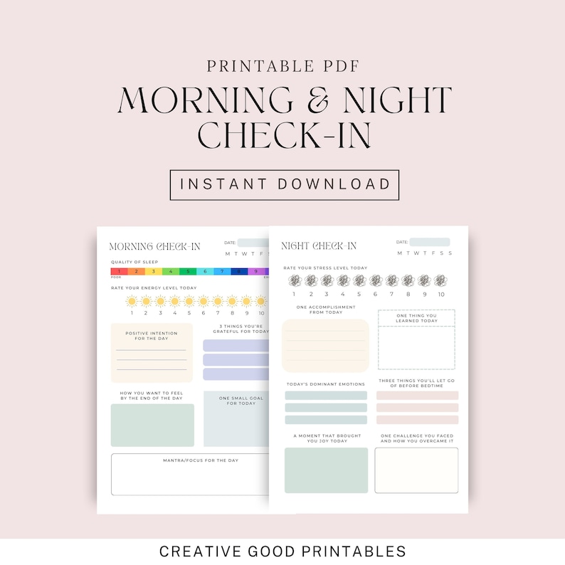 Daily Check In, Morning and Night Check In, Daily Journal, Self-care ...