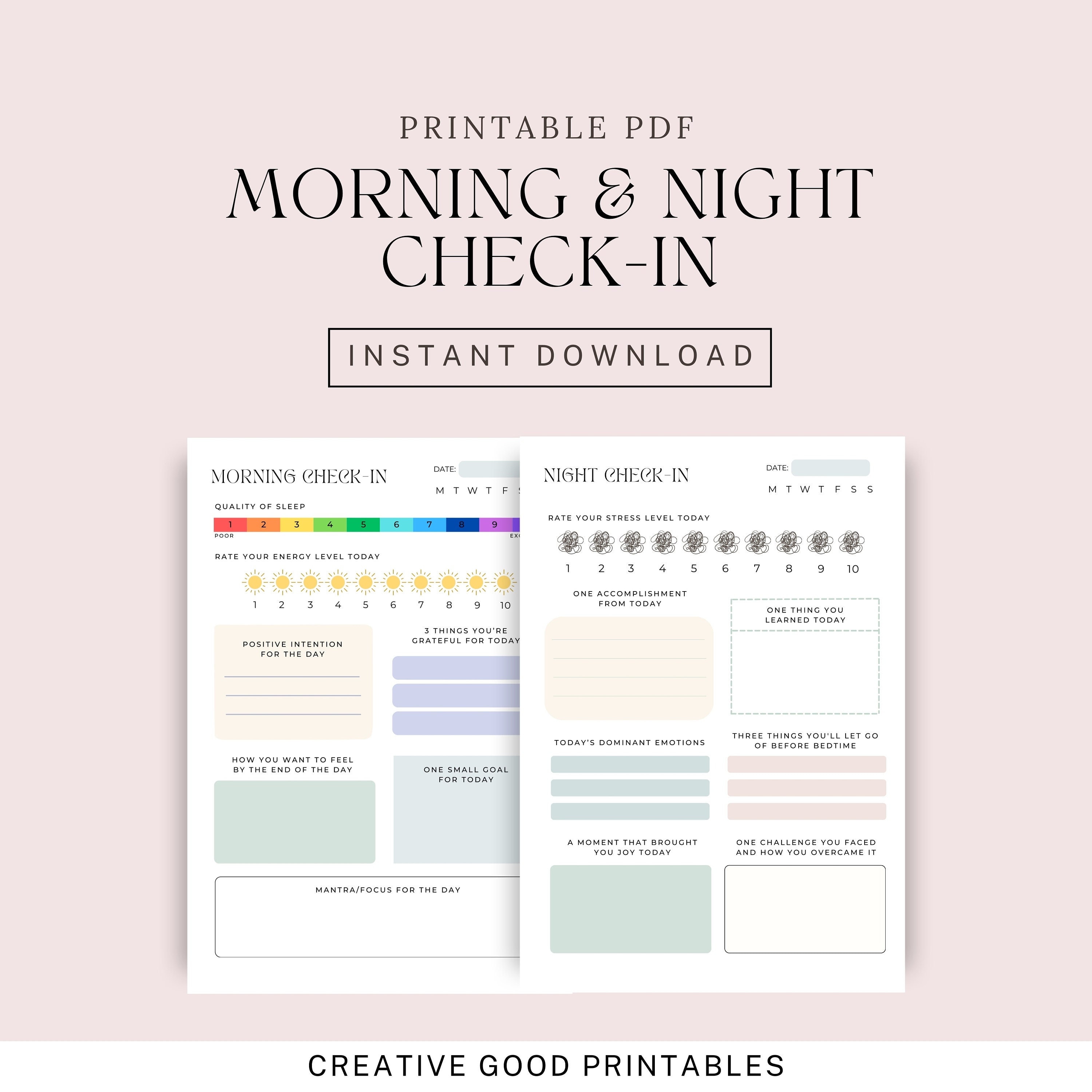 Daily Check In, Morning and Night Check In, Daily Journal, Self-care ...