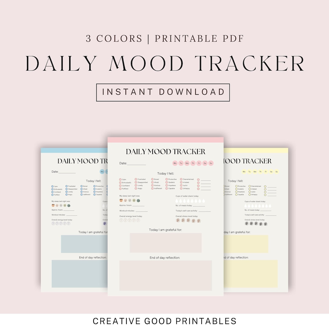 Daily Mood Tracker, Printable Mood Tracker, Daily Mood Journal, Mood ...