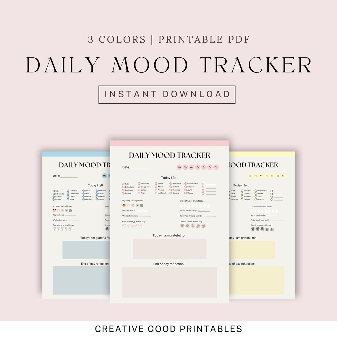 Daily Mood Tracker, Printable Mood Tracker, Daily Mood Journal, Mood ...