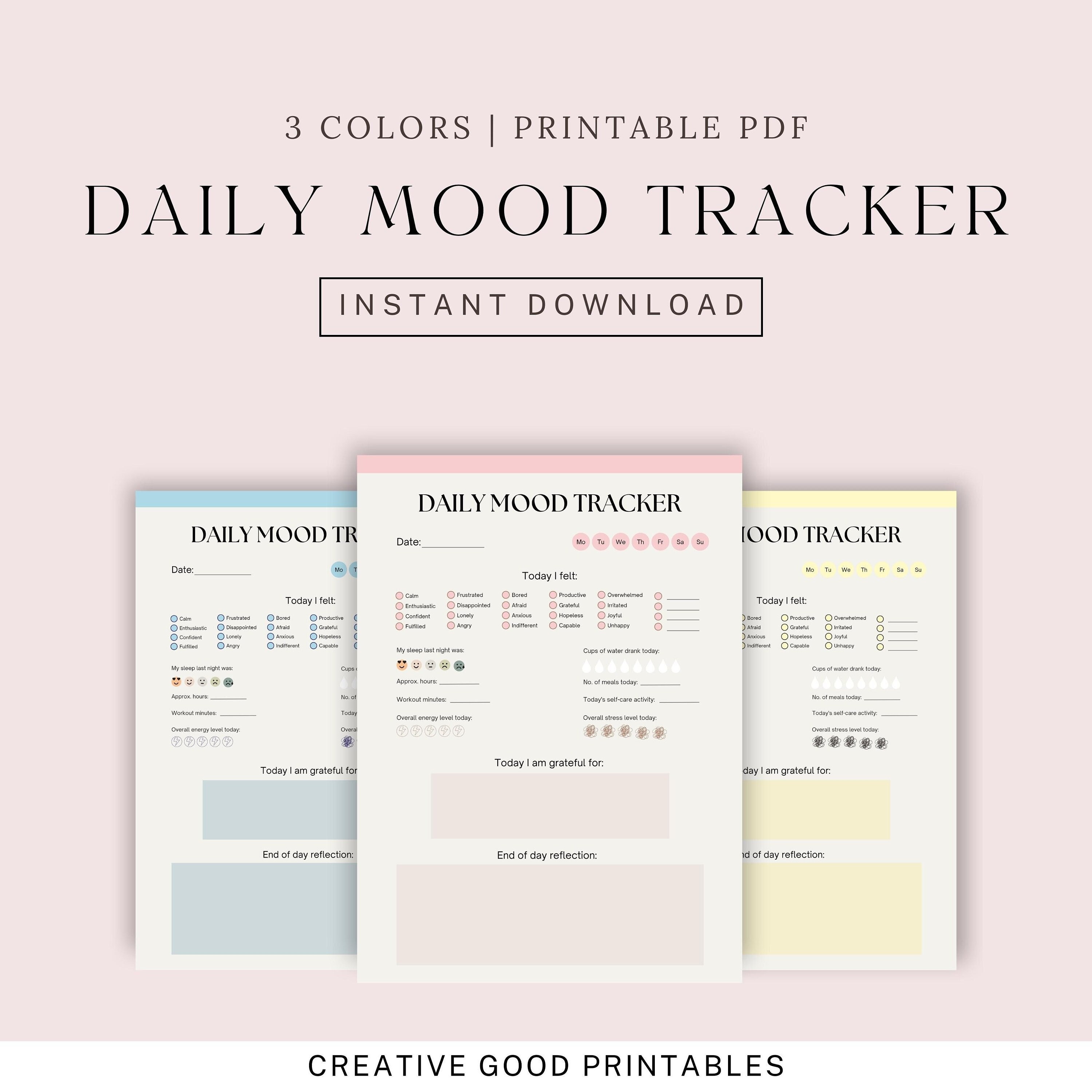 Daily Mood Tracker, Printable Mood Tracker, Daily Mood Journal, Mood ...