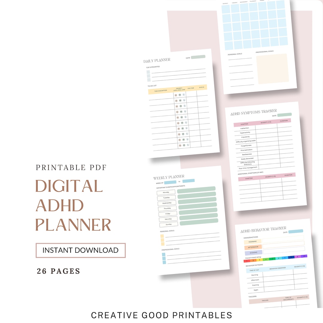 ADHD Digital Planner, Adhd Planner Adult, Daily Planner for ...