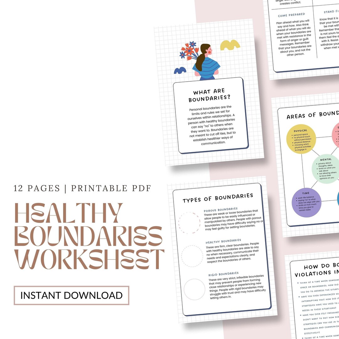 Healthy Boundaries Worksheet, Therapy Tools, Self Care Worksheet ...