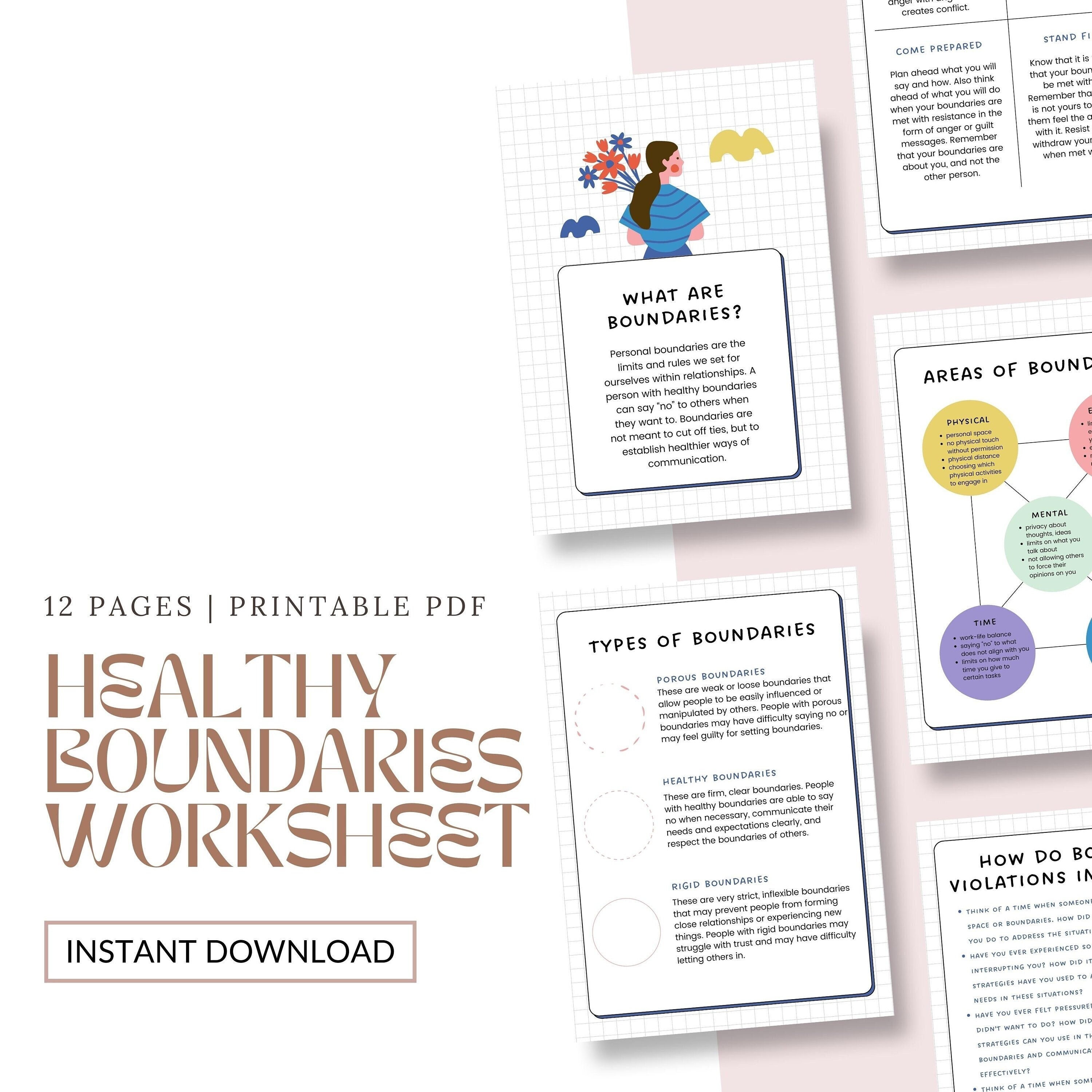 Healthy Boundaries Worksheet, Therapy Tools, Self Care Worksheet ...