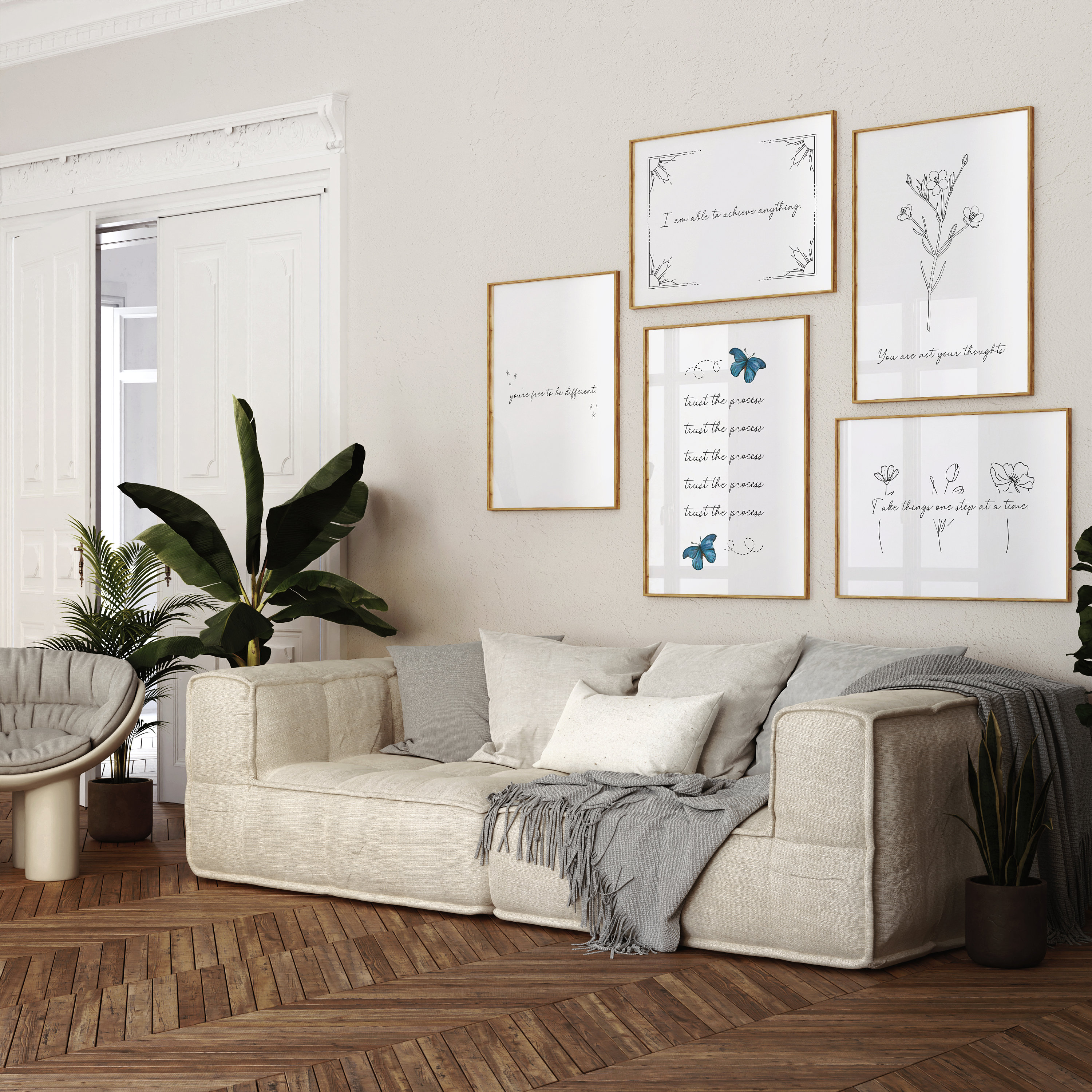 Therapy Office Decor, Set of 5 Mental Health Posters, Line Art Print ...