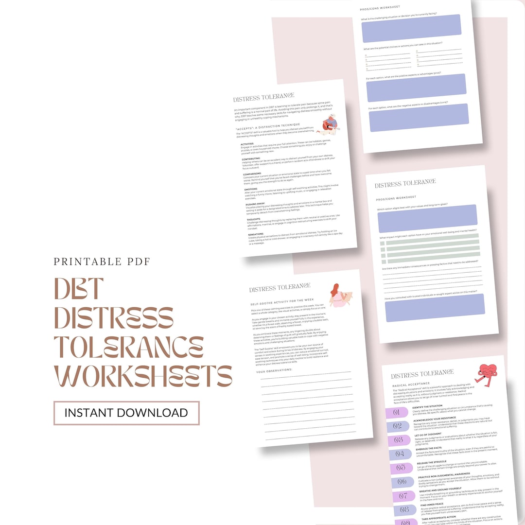 DBT Distress Tolerance Skills, DBT Worksheets, DBT Workbook, Therapy ...