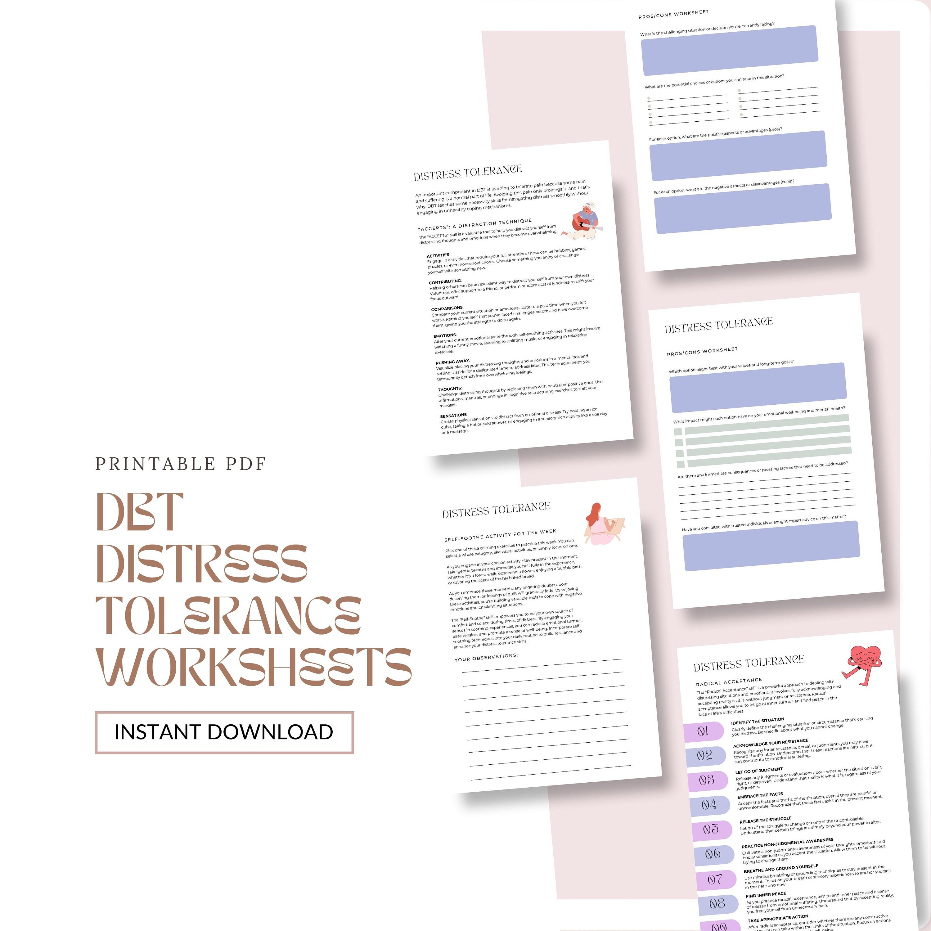 DBT Distress Tolerance Skills DBT Worksheets DBT Workbook - Etsy