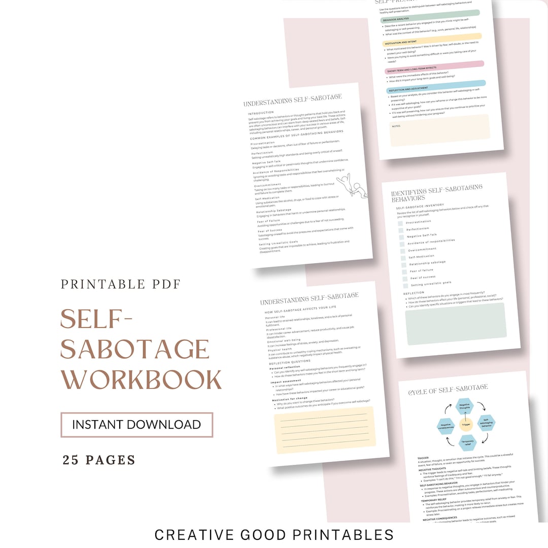 Self Sabotage Worksheets, Inner Critic, Trauma, EMDR, Self Esteem ...
