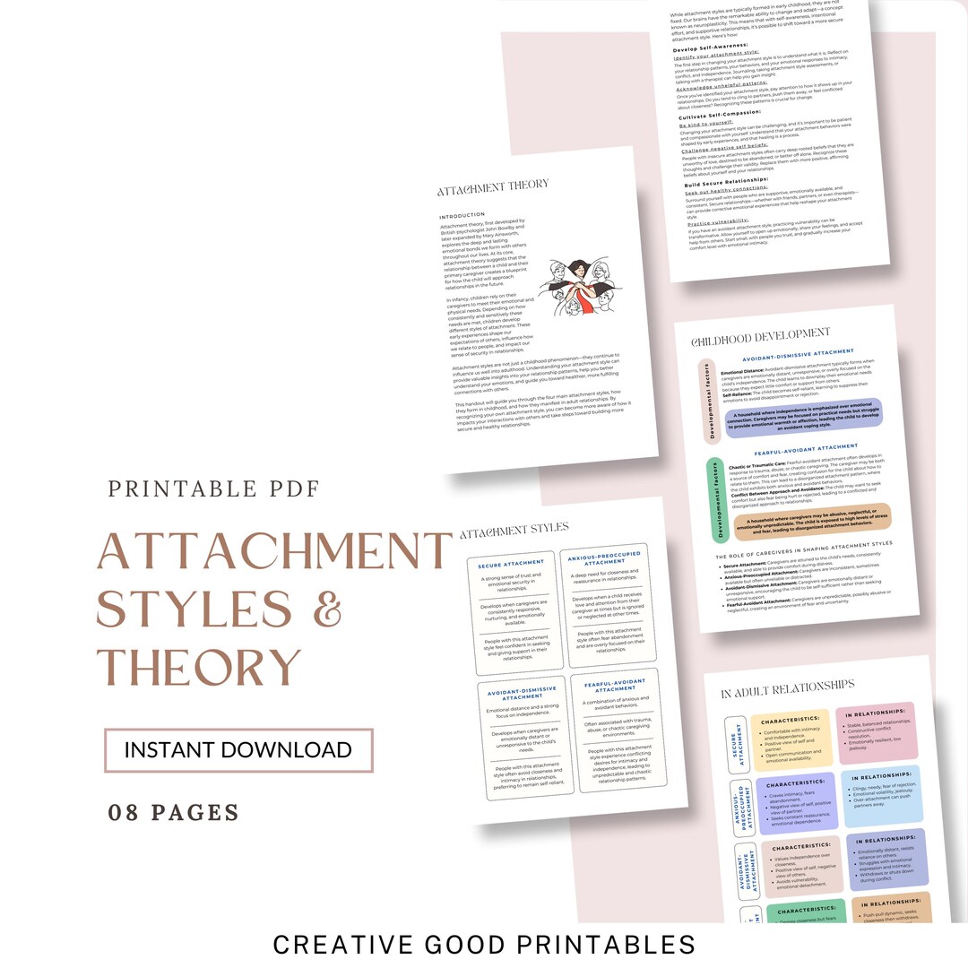 Attachment Styles Worksheet: Theory & Relationships (PDF Download) - Etsy