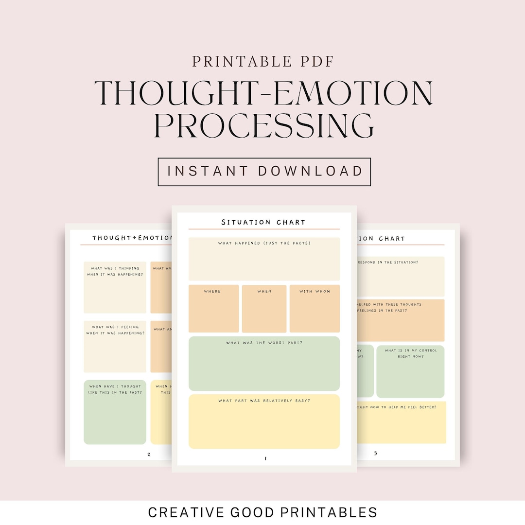 Thought Emotion Processing Worksheet: CBT Mental Health (PDF) - Etsy