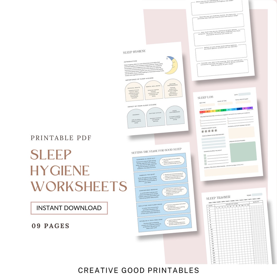 Sleep Hygiene Worksheets, Sleep Tracker, Sleep Journal, Sleep Cycle ...