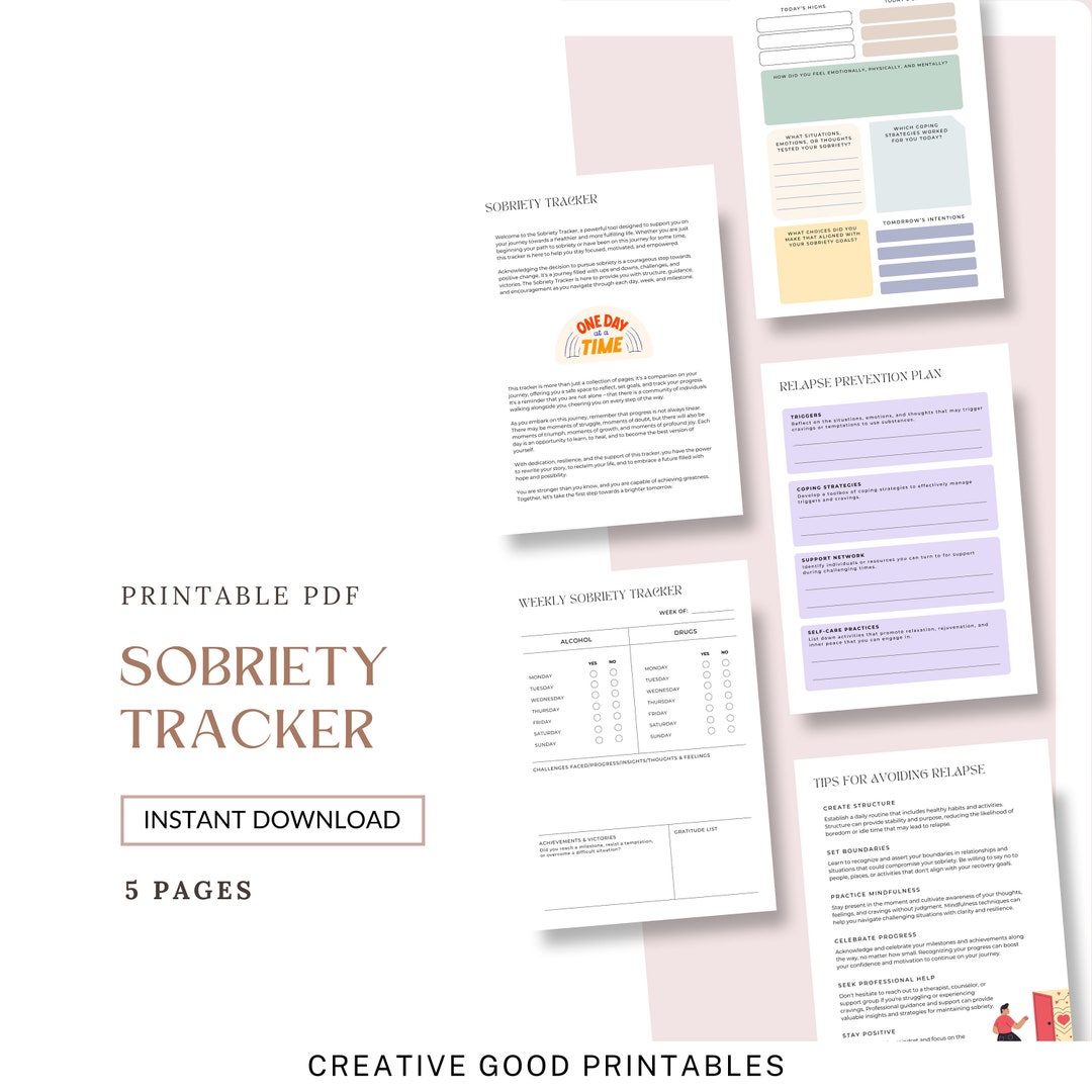 Sobriety Worksheets, Sobriety Tracker, Relapse Prevention, AA Recovery ...