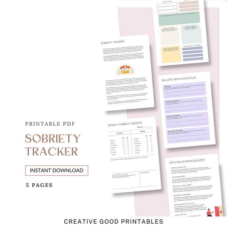 Sobriety Worksheets, Sobriety Tracker, Relapse Prevention, AA Recovery ...