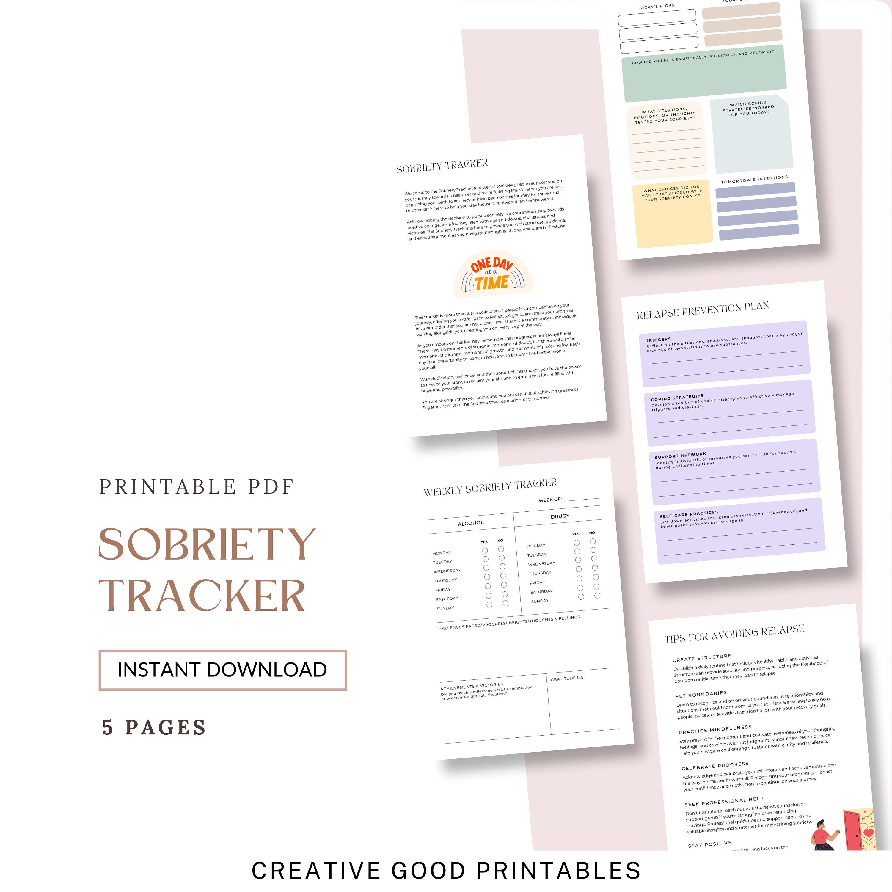 Sobriety Worksheets, Sobriety Tracker, Relapse Prevention, AA Recovery ...