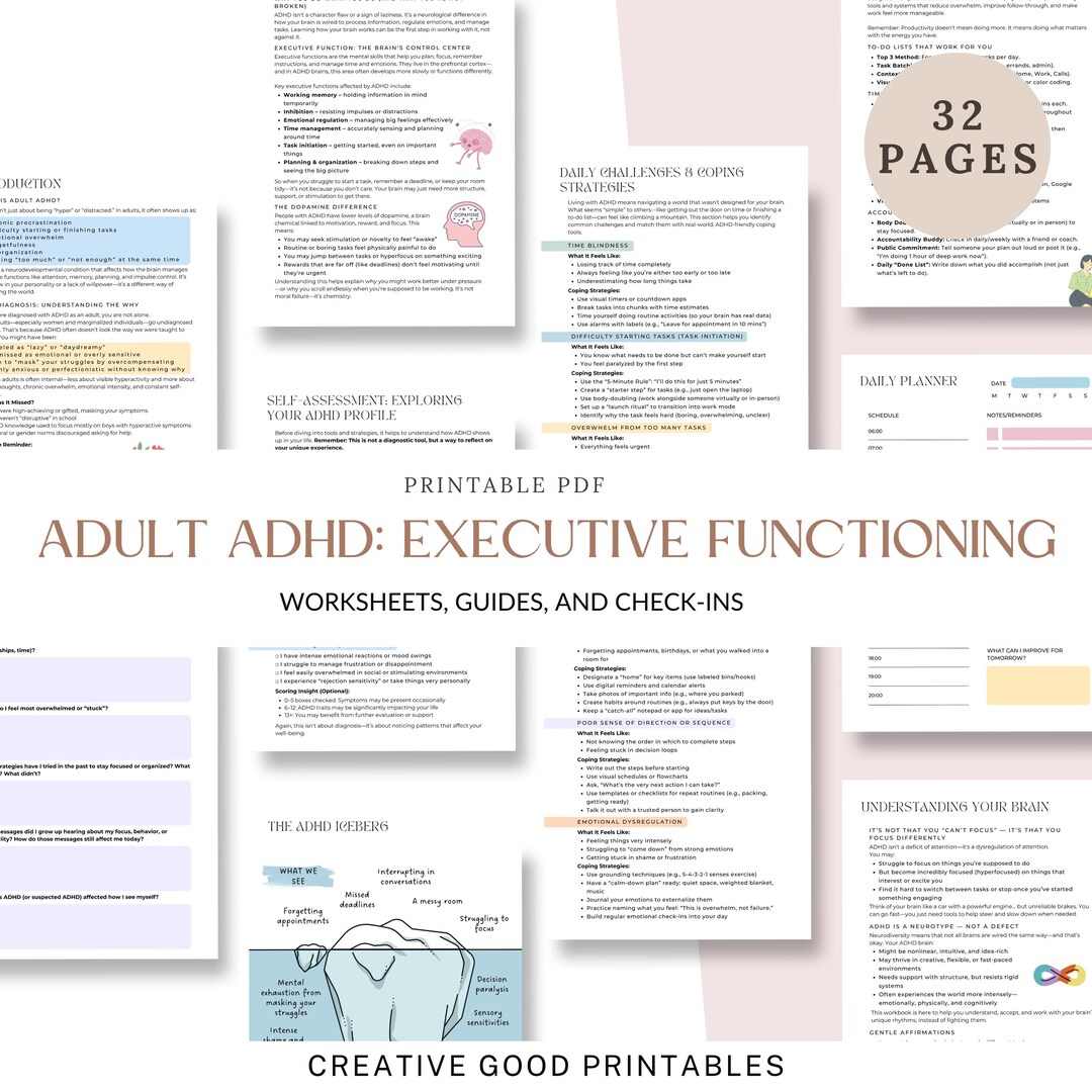 Adult ADHD Workbook, Executive Functioning ADHD Workbook, Adult Adhd ...