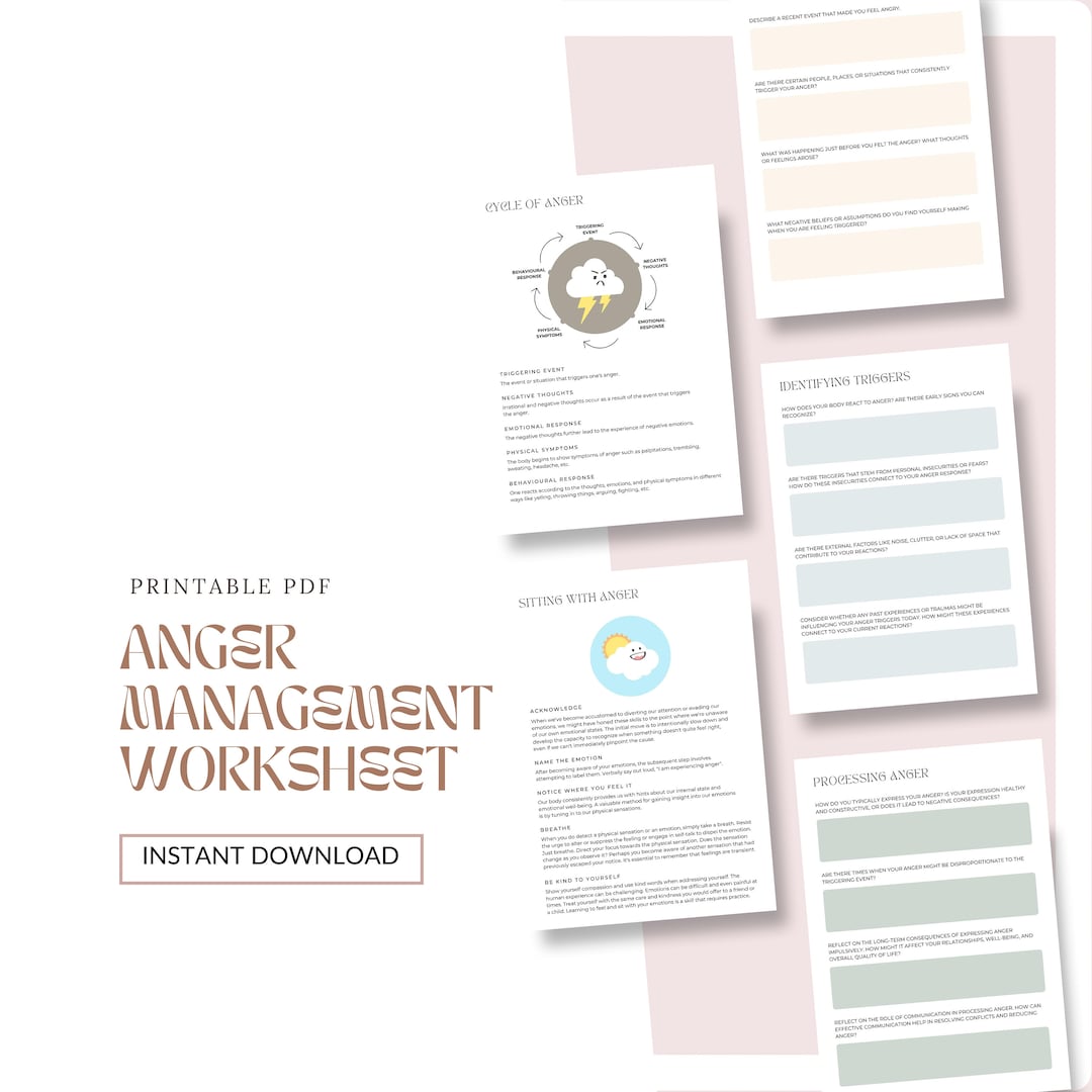 Anger Management Worksheet, Emotion Regulation, Mental Health, Anger ...