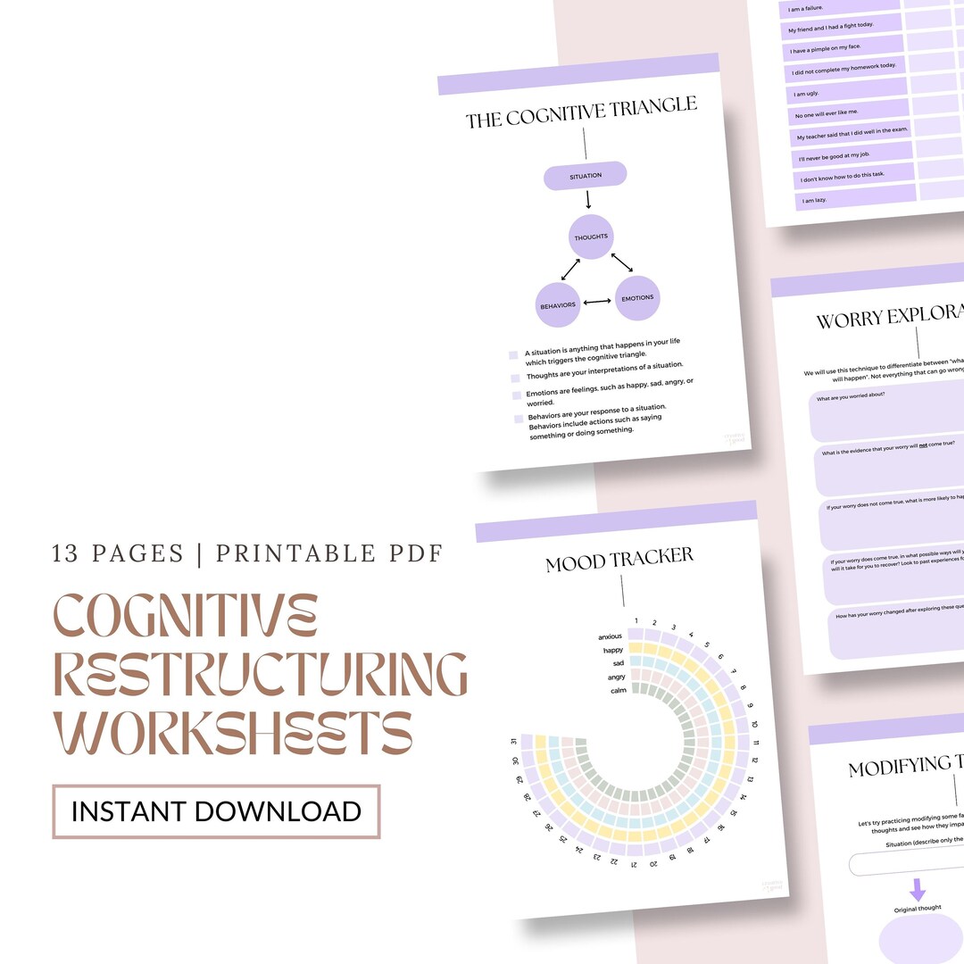 CBT Worksheets, Anxiety Journal, Thinking Errors, Anxiety Workbook ...